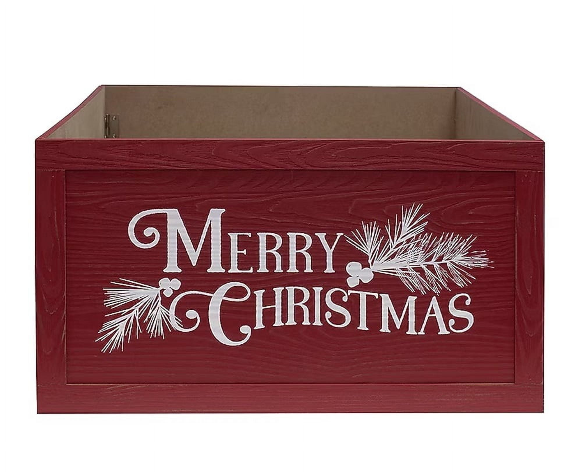 Holiday Living 20-inch Red Wood Tree Crate "Merry Christmas" Tree Skirt ...