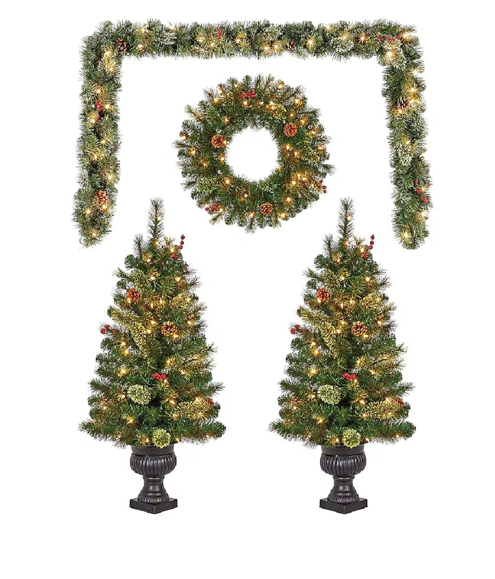 Holiday Living 4-Piece Holiday Decor Set with 2 Trees, Garland and ...
