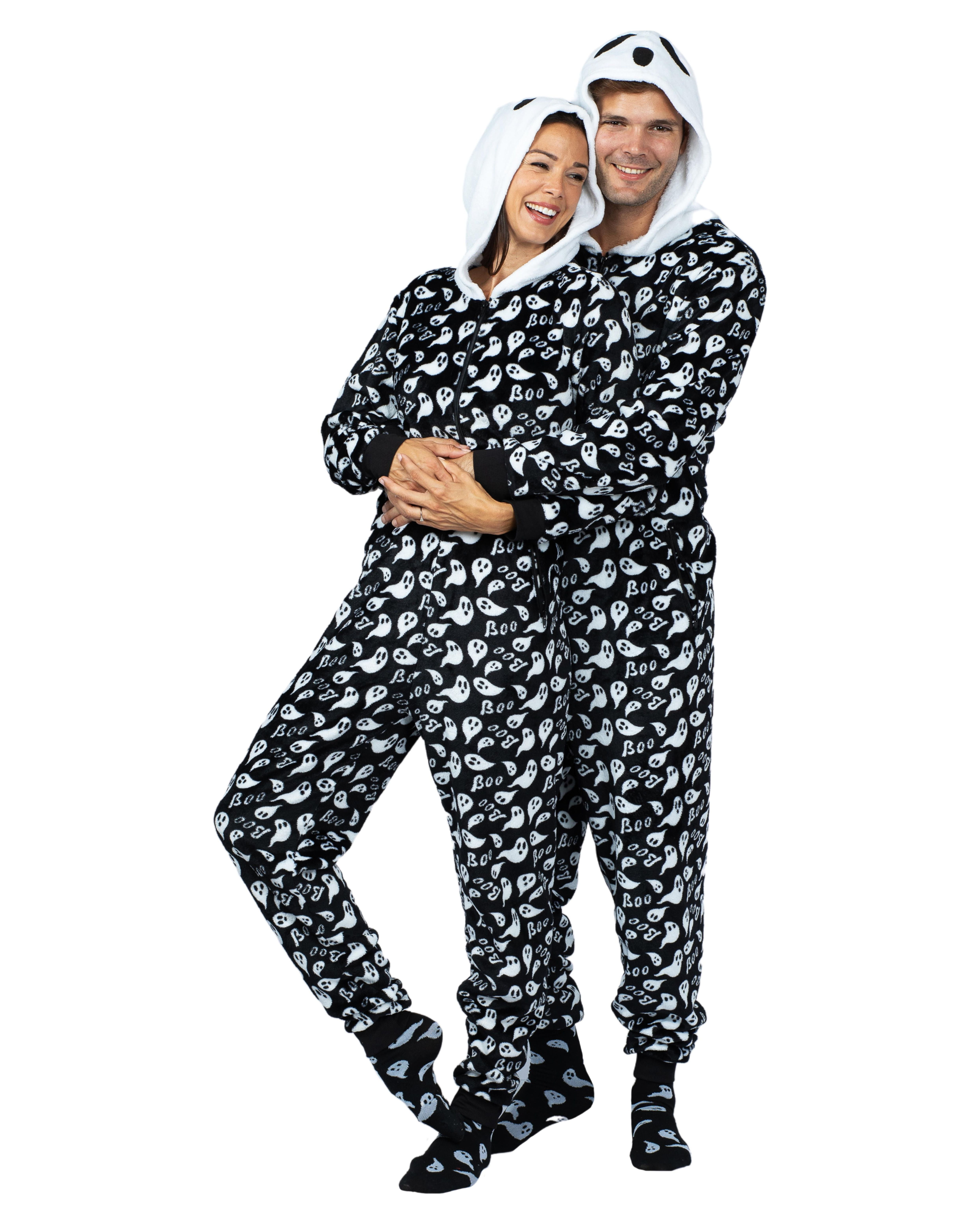 Holiday Matching Couples Costume Pajama Onesie With Socks and Mask ...