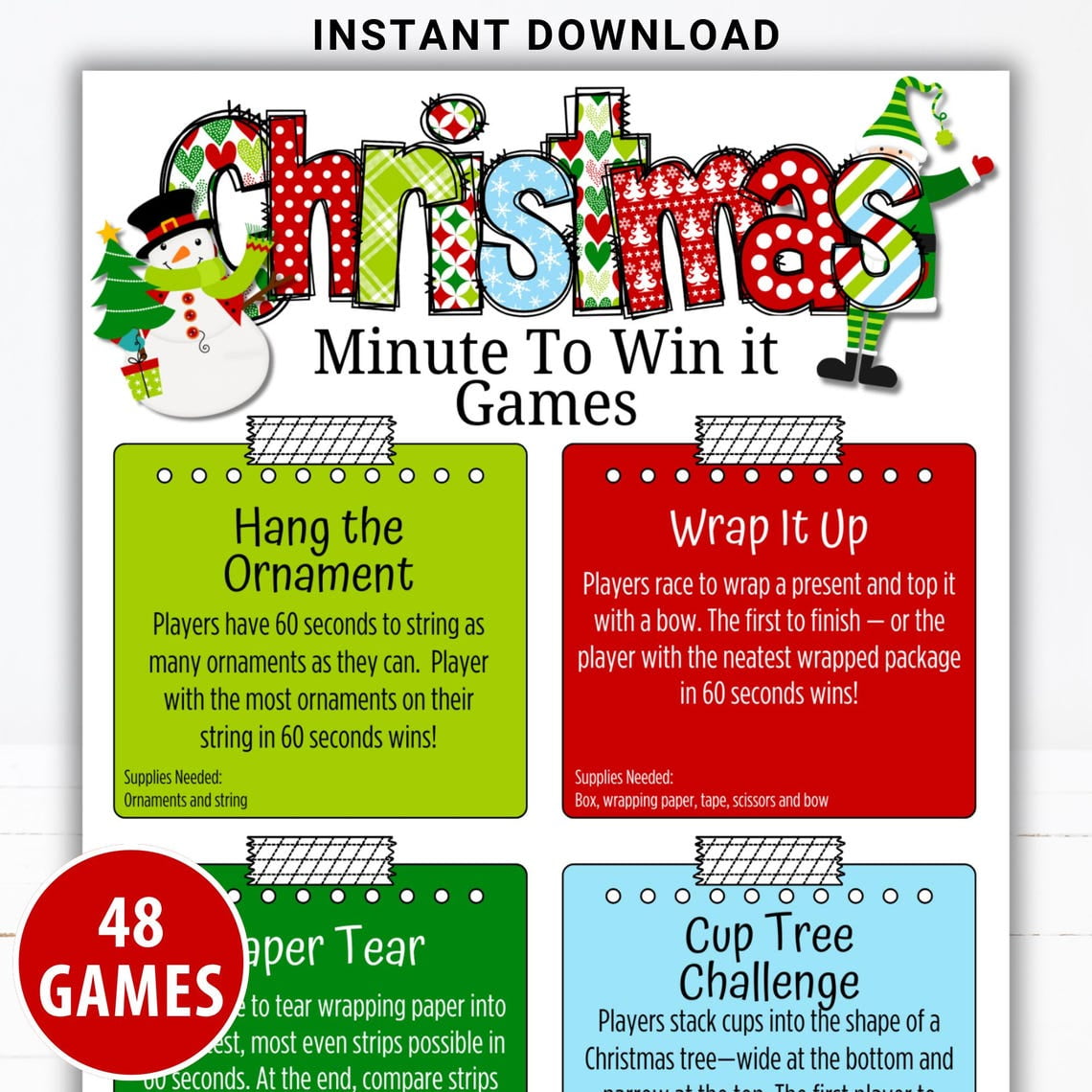 Holiday Minute to Win It Games, Winter Party Challenges, Printable ...