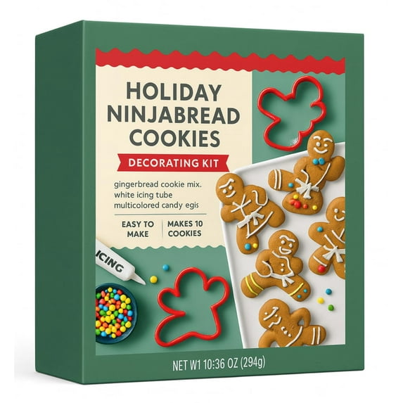 Holiday Ninjabread Gingerbread Cookie Decorating Kit, Pre-Baked, Icing ...
