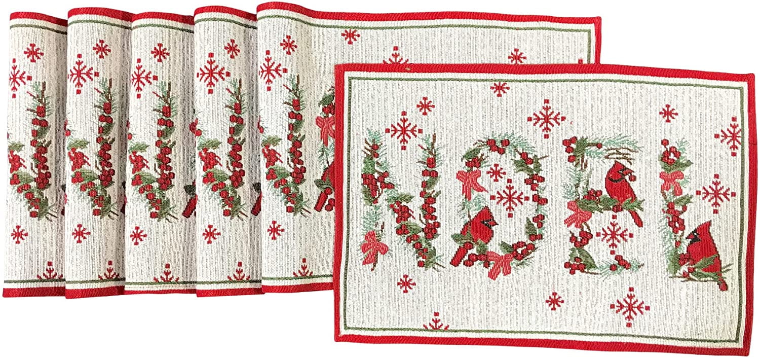 Holiday Noel Christmas Cardinal Placemats, Set of Six (6) Colorful ...