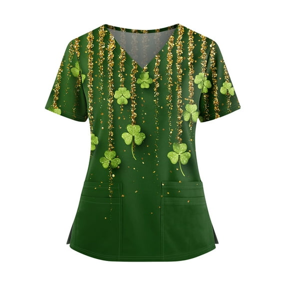 Holiday Nurse Scrub Top - St. Patrick's Day Shamrock Design V-Neck ...