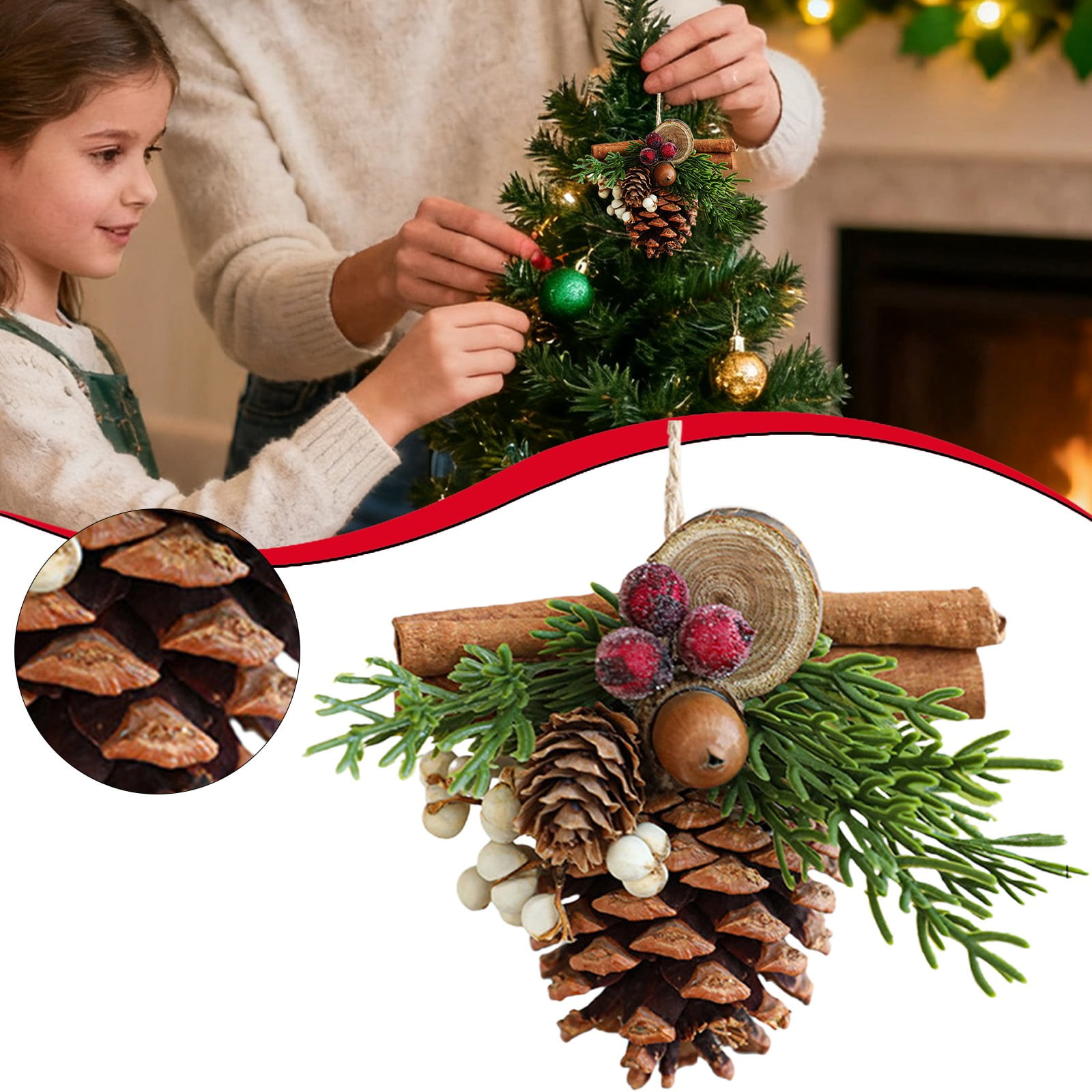 Holiday Ornament Decor Set with Bells, Pinecones, Bows & Shapes ...