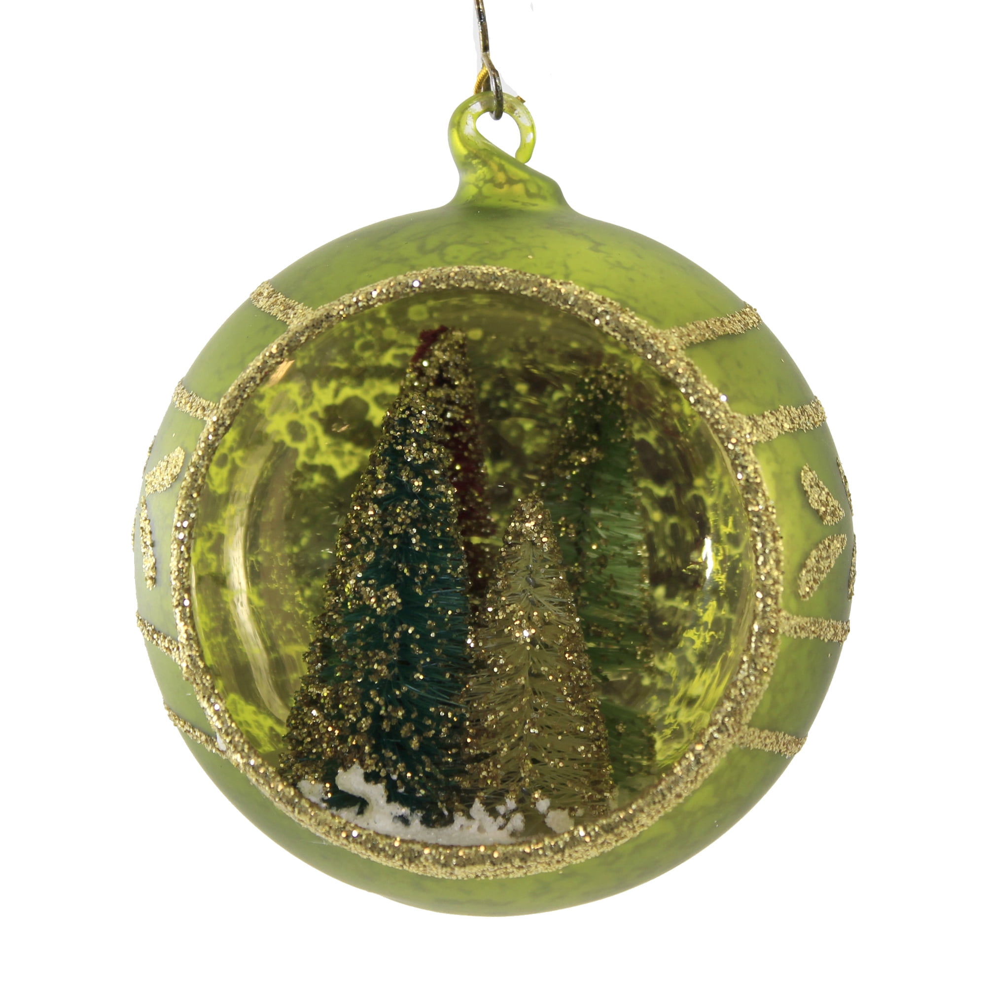 Holiday Ornament Jewel-Tide Bottle Brush Tree Glass Ball Diorama ...