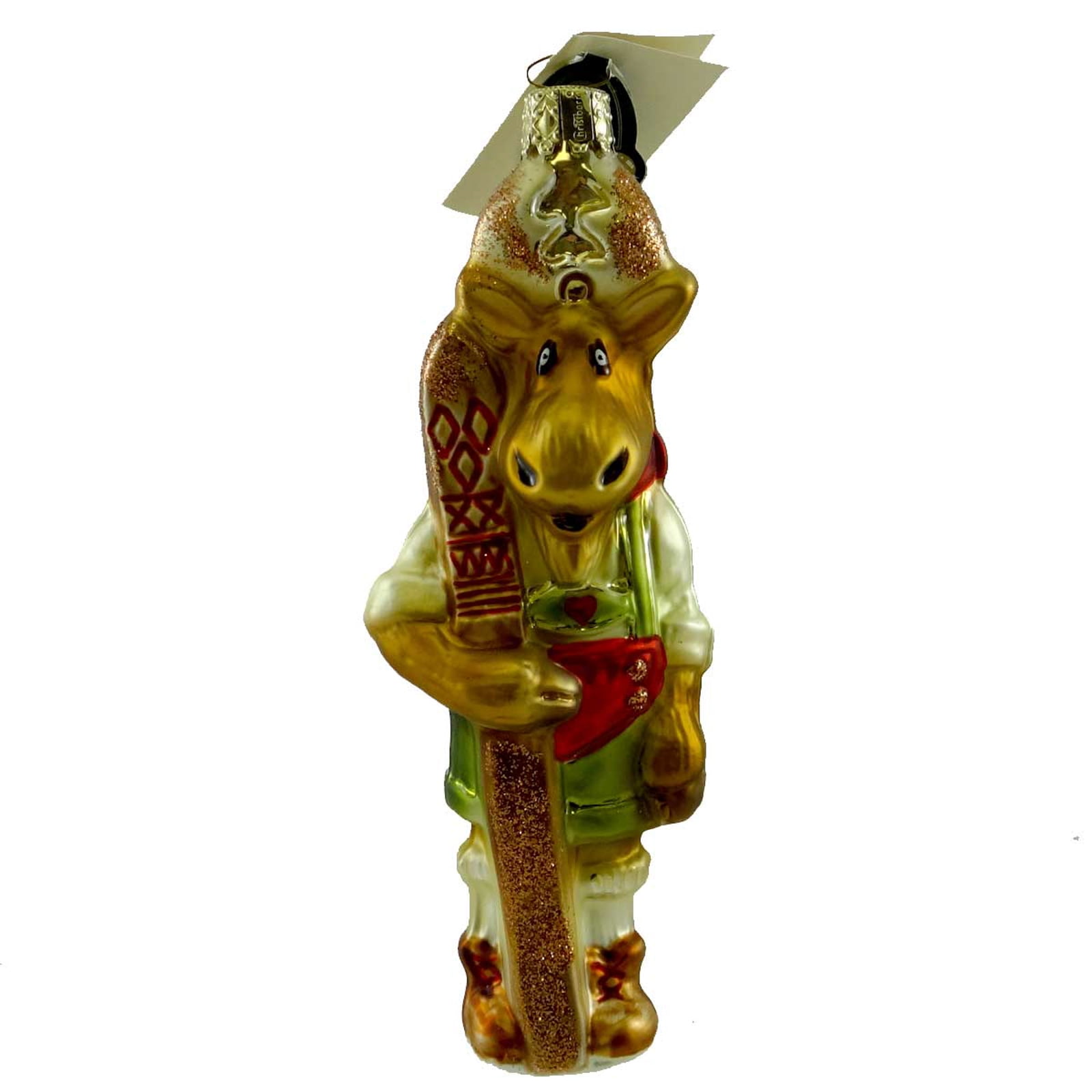 Holiday Ornament MOOSE WITH SKIS Blown Glass Christmas Swiss Alps WEC86 ...