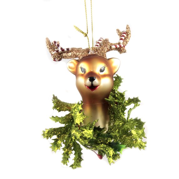 Holiday Ornament Retro Reindeer With Wreath Christmas Antlers Candycane ...