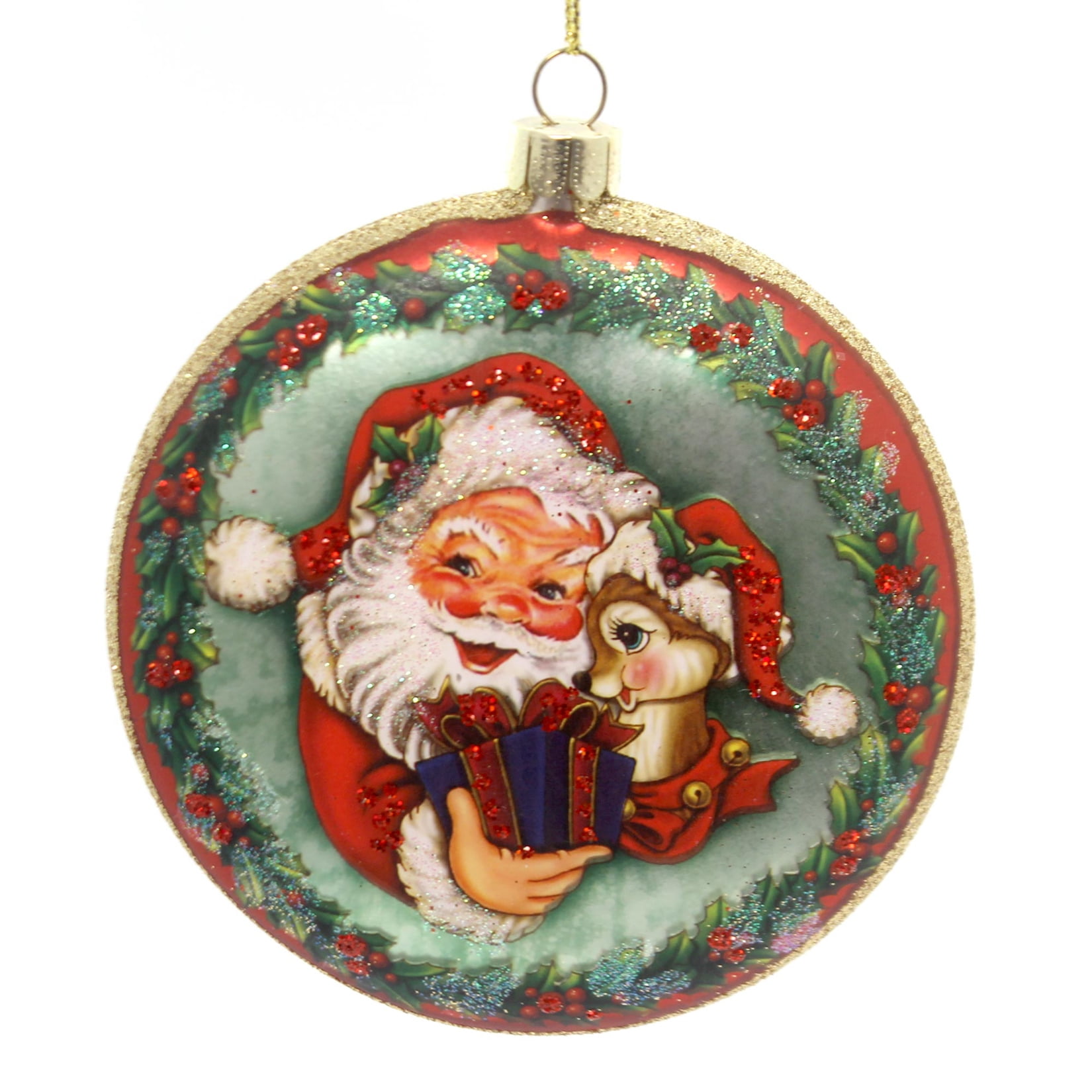 Holiday Ornaments Traditional Santa Glass Christmas 68745 Round ...