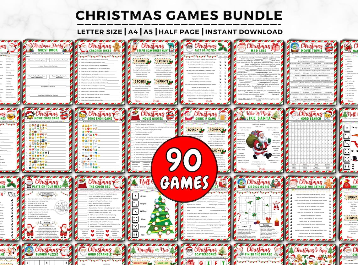 Holiday Party Game Bundle, 90 Fun Trivia and Family Activities for ...