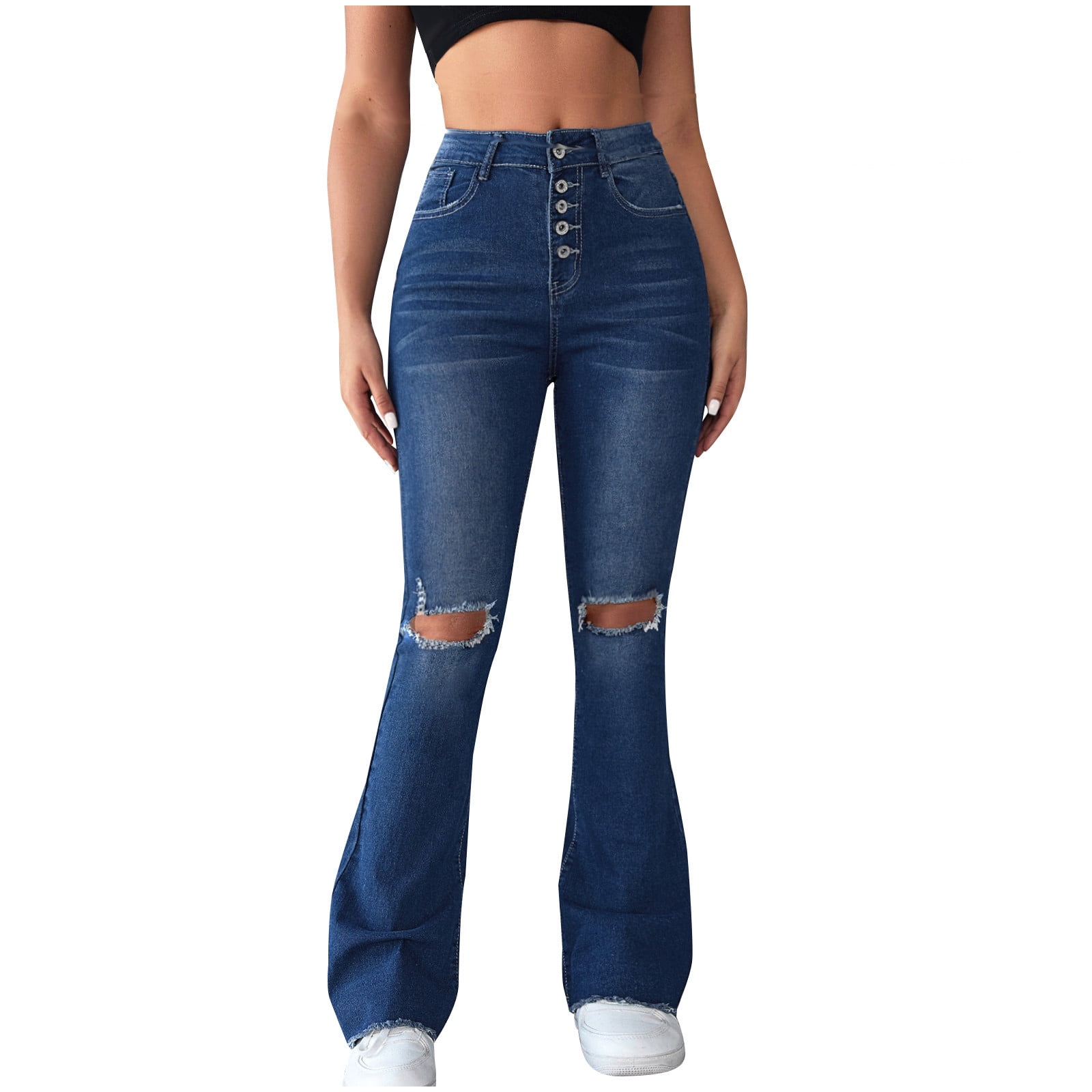 Holiday Party Outfits Aueoeo Women's Flare Jeans Ripped High Waisted ...
