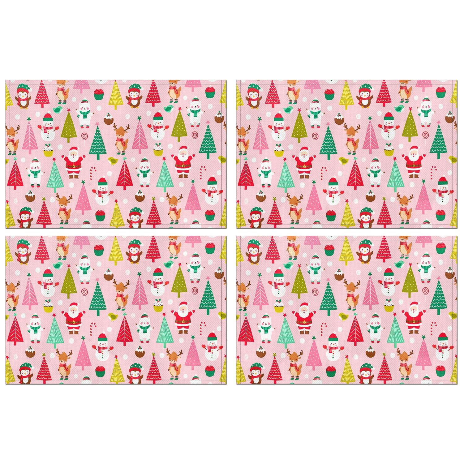 Holiday Placemats Set of 4, 12x17 Inch Christmas Watercolor Design ...