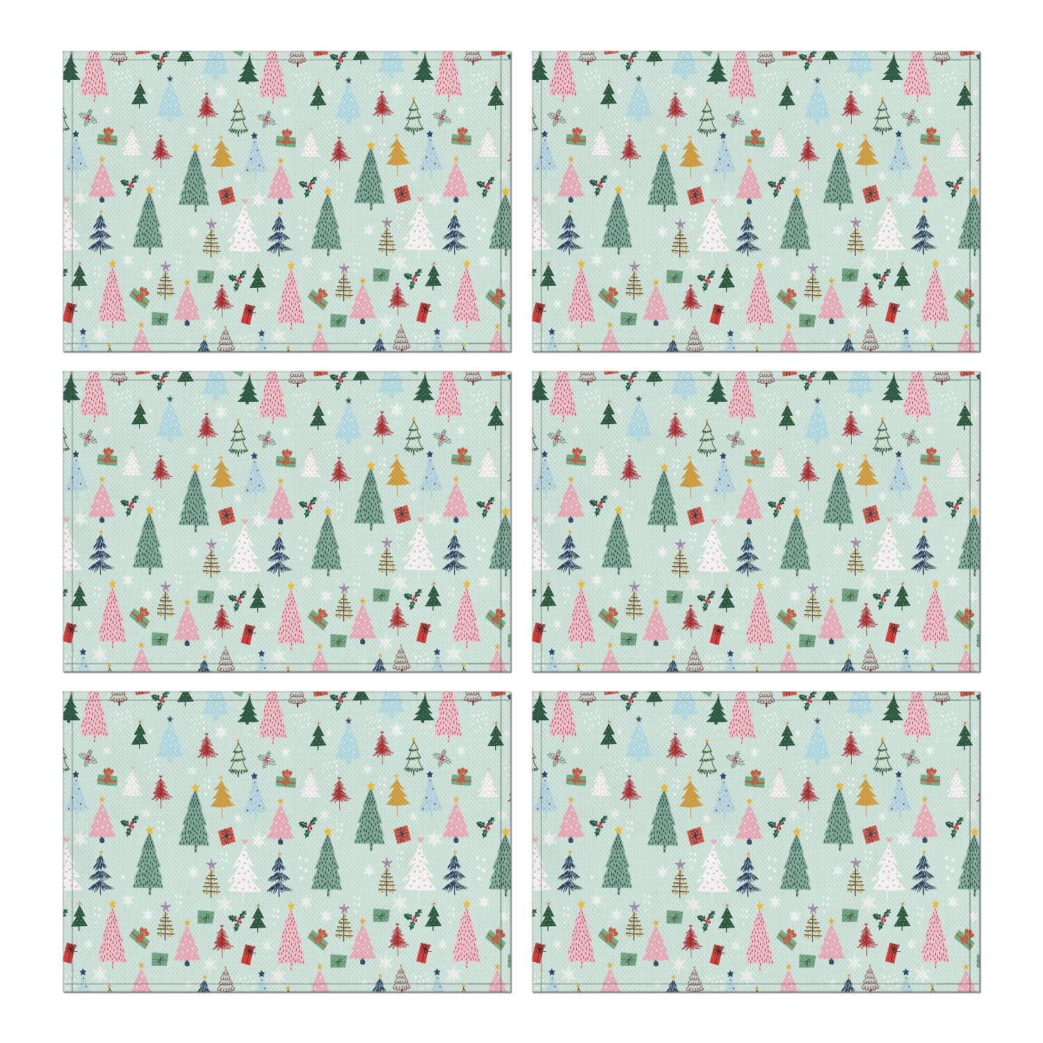 Holiday Placemats Set of 6, 12x17 Inch Christmas Watercolor Design ...