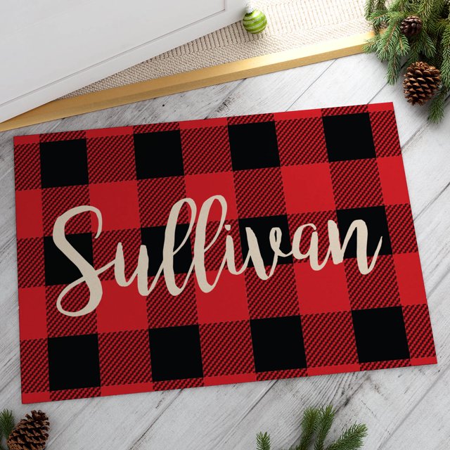 Holiday Plaid Personalized Doormat - Walmart.com