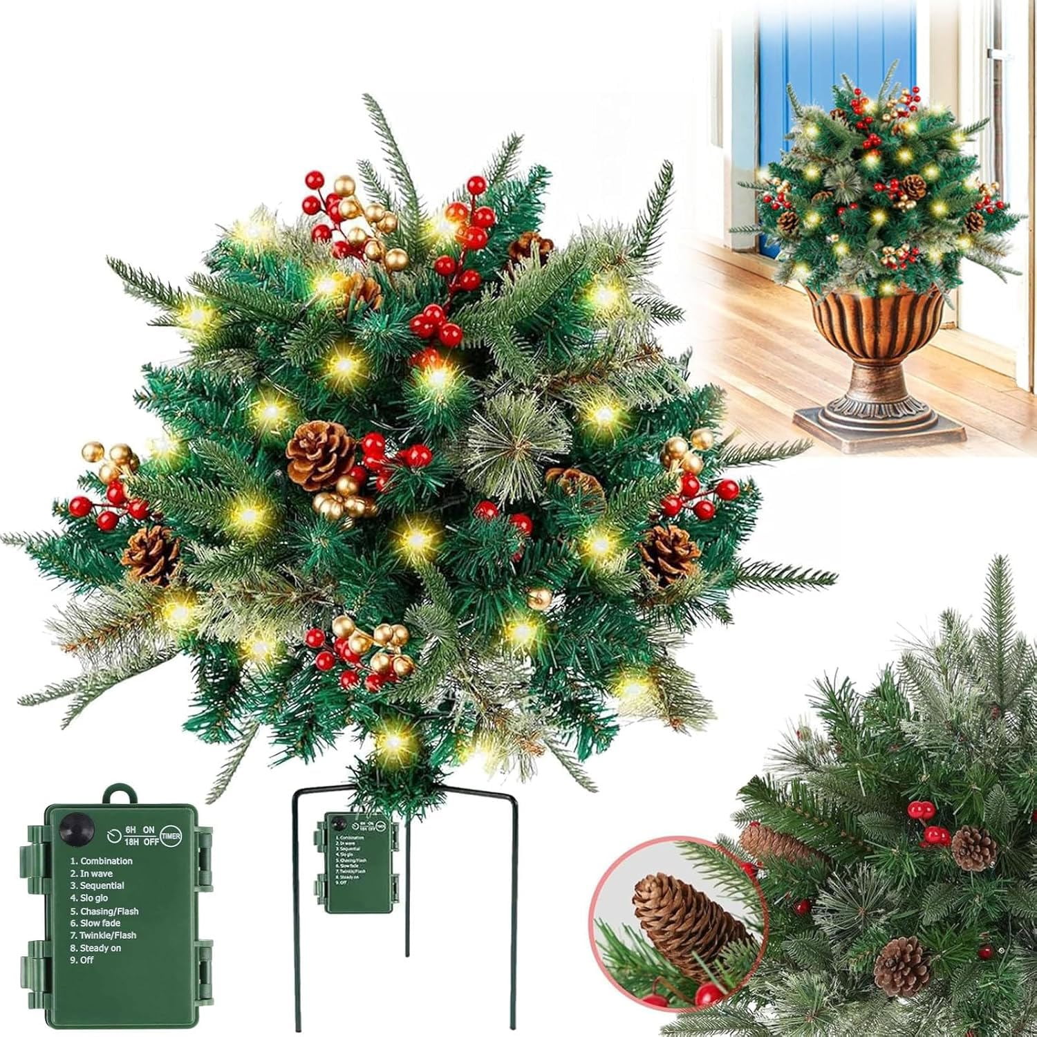 Holiday Planters,Christmas Holiday Planter Filler Outdoor Decorations,Prelit Holiday Planter ...