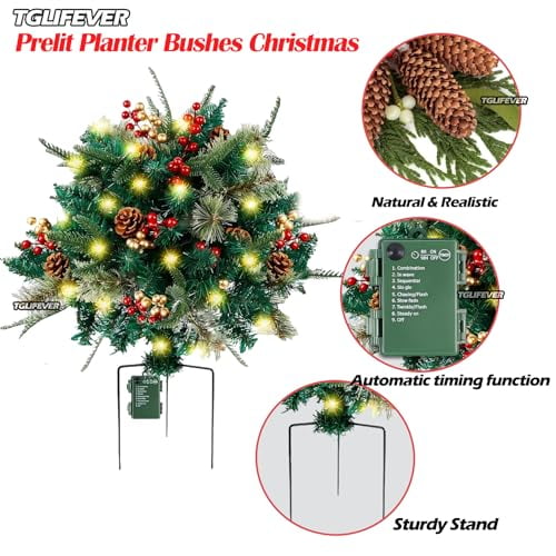 Holiday Planters, Prelit Planter Bushes Christmas Decorations, Faux ...