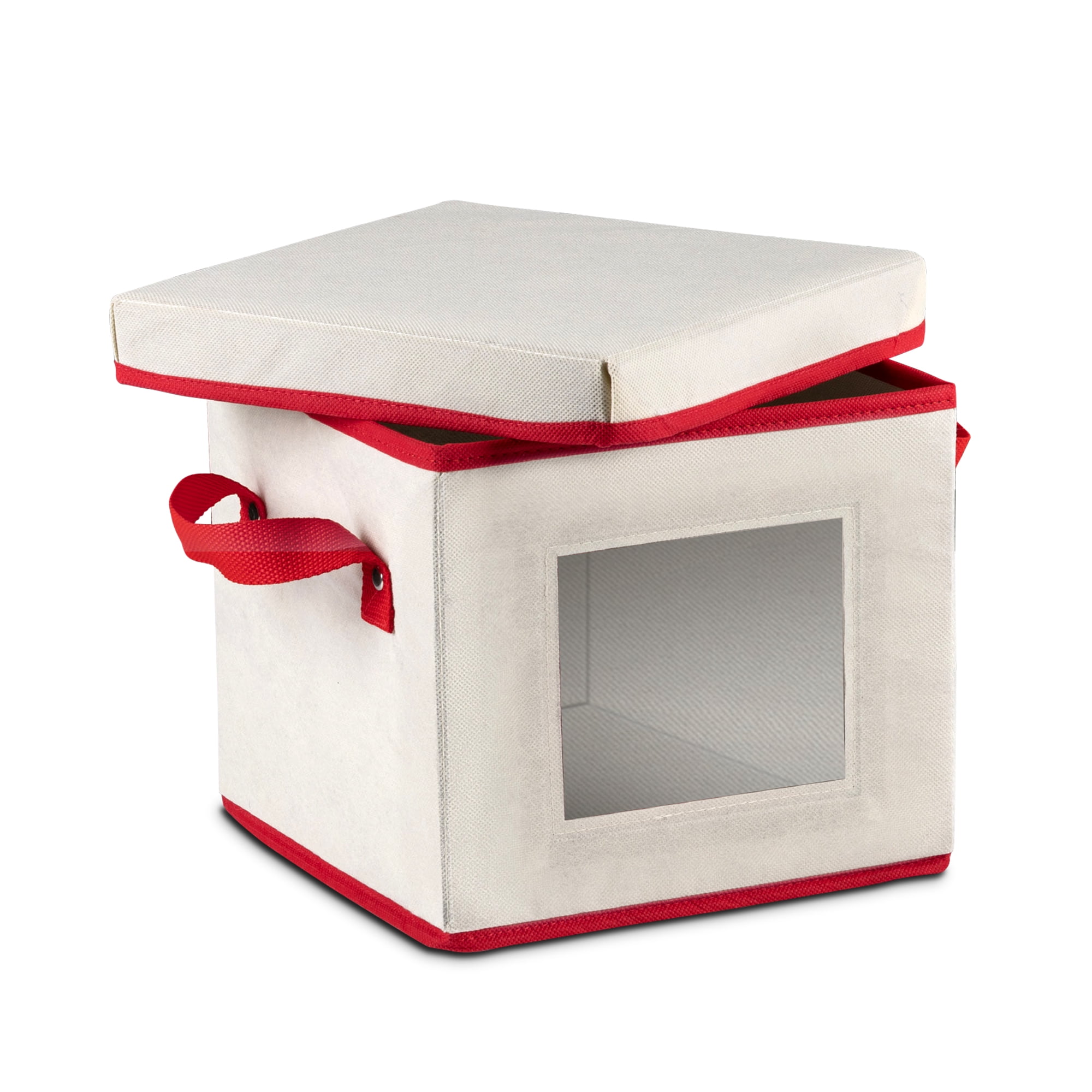 OSTO Holiday Plate Storage Box, Ivory and Red, Clear PVC Window, Felt ...