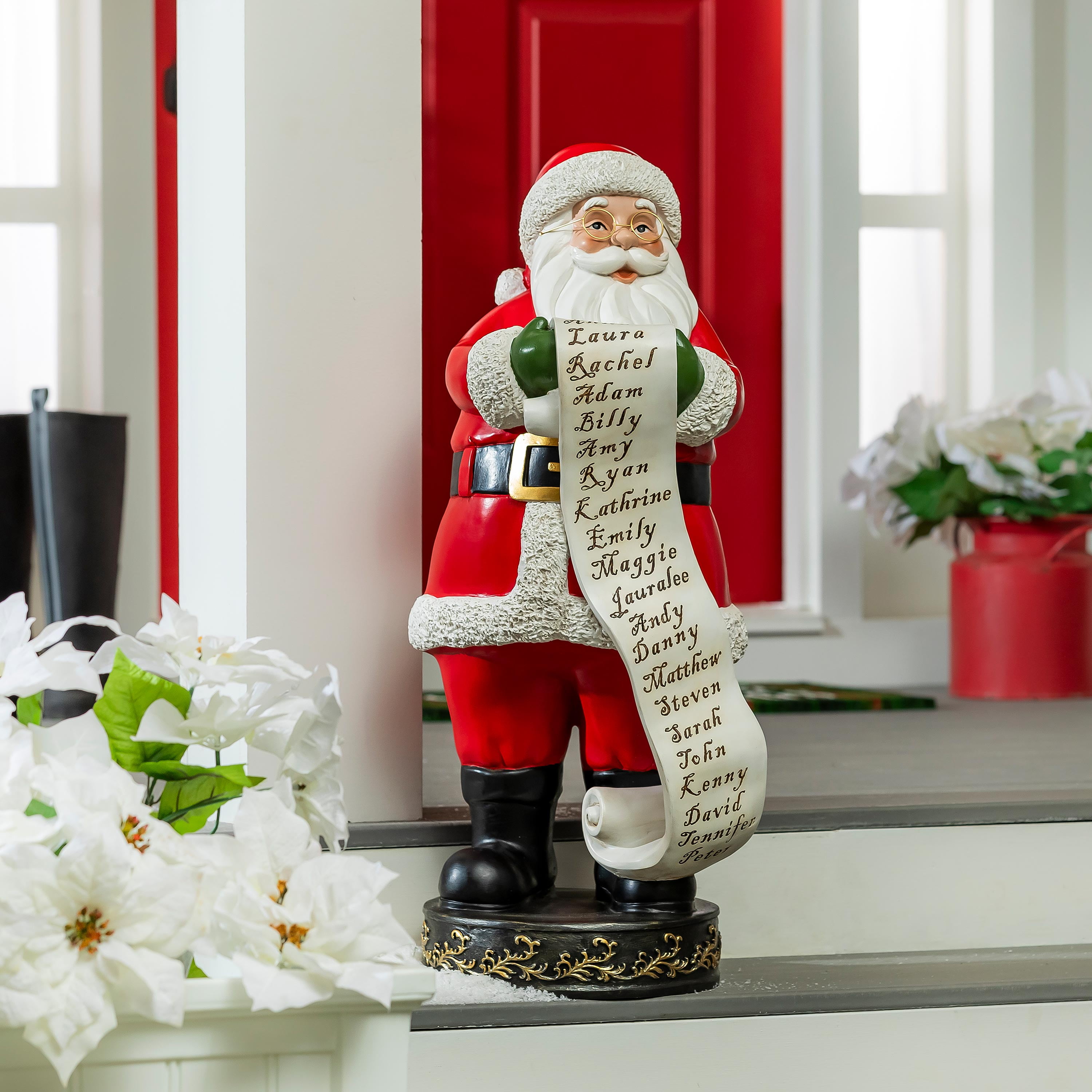 Holiday Poinsettia Garden Statue, Resin Statue, Santa with List, 32"H ...
