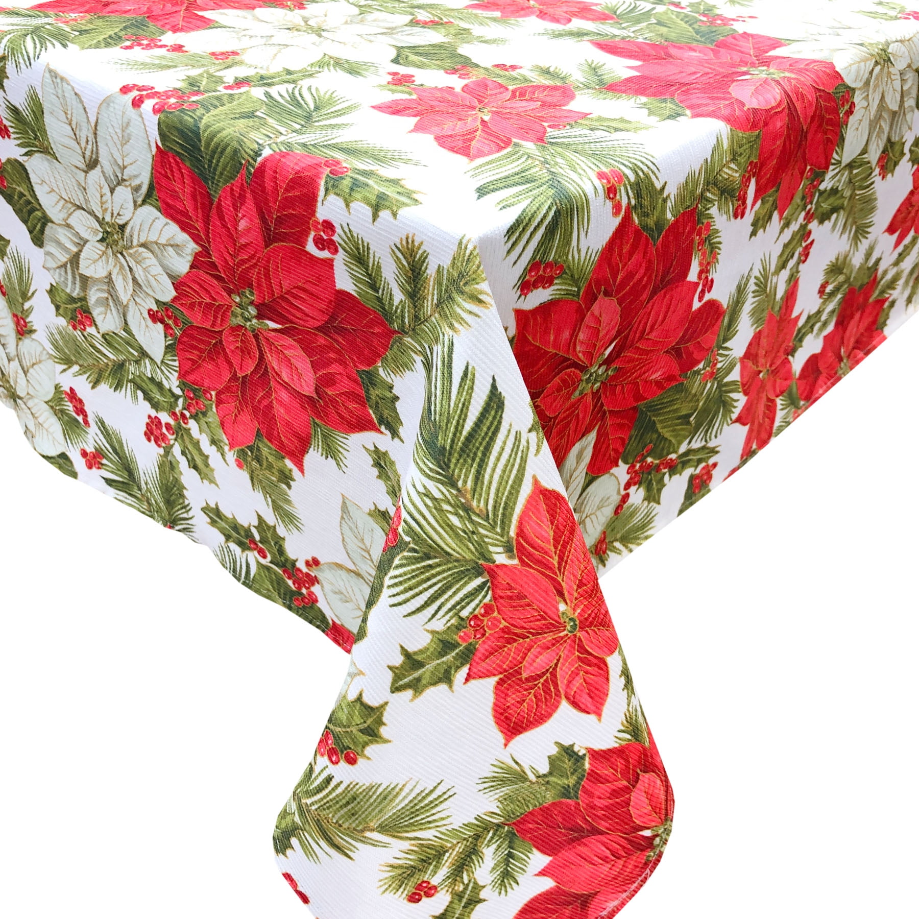 Holiday Poinsettias Easy-Care Printed Tablecloth (60" x 120" Rectangle ...