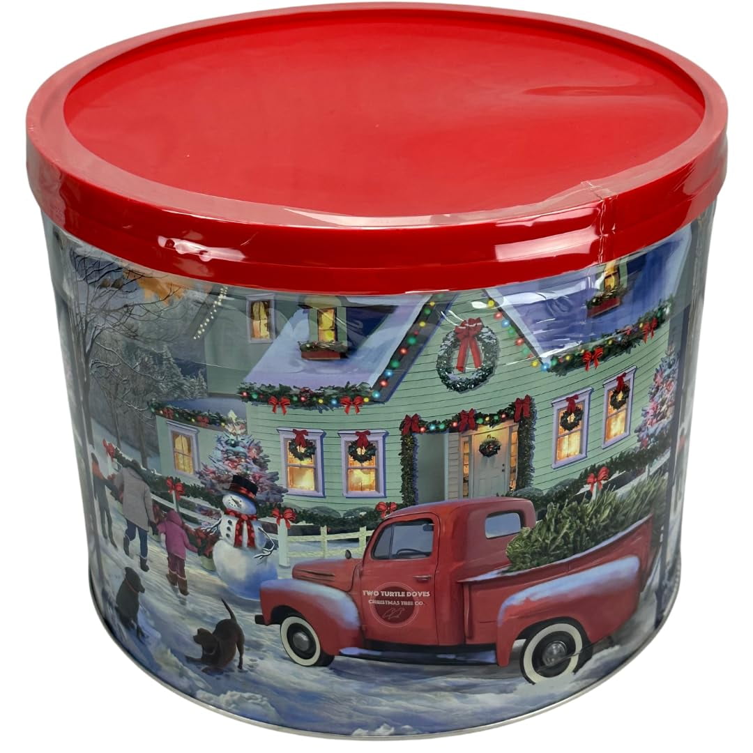 Holiday Popcorn Tin with Vintage Red Truck Scene – Butter, White ...