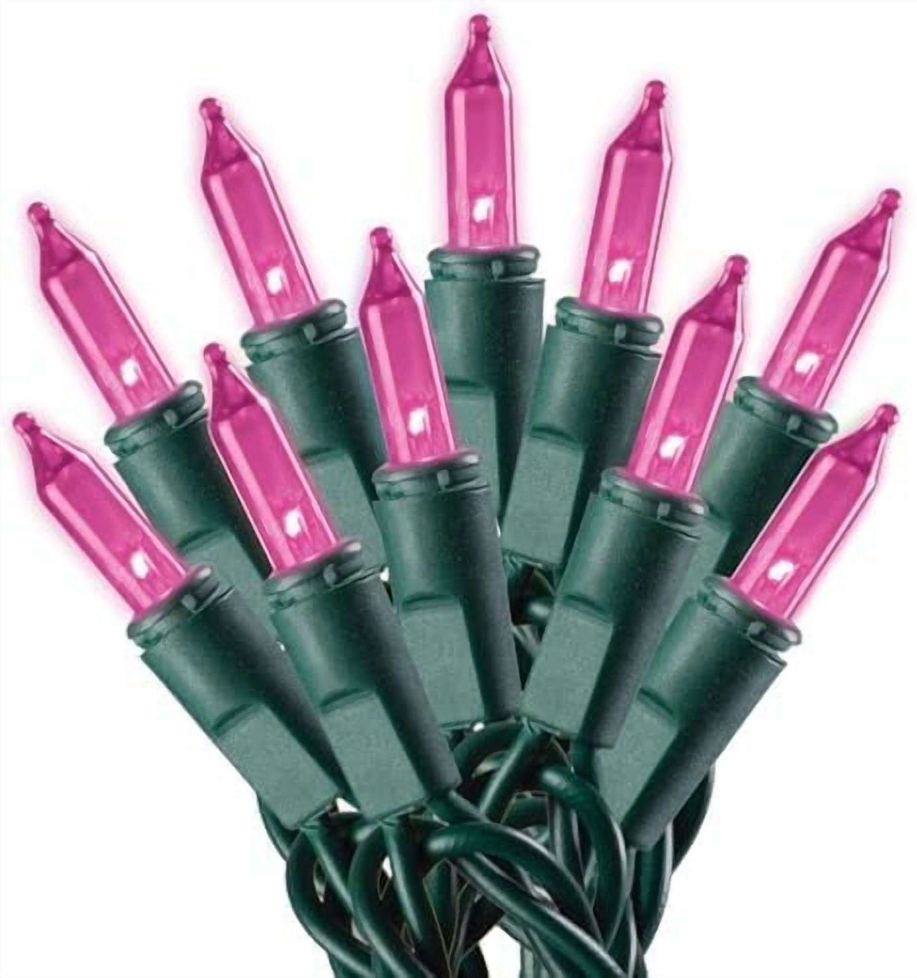 Holiday Pride Pink Lights with Green Wire - 100 Count Pink Christmas ...