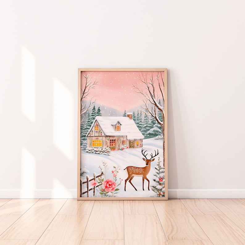The Holiday Print, Festive Home Decor Wall Art, Christmas Cottage ...