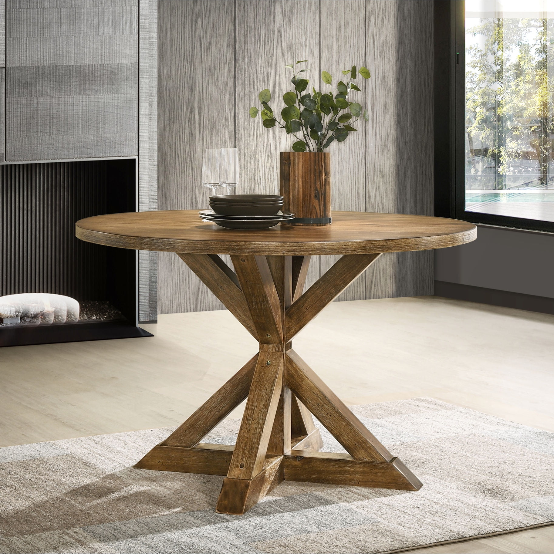 Holiday - Ready Dining Table | Cross - Buck Base | Brown Wooden ...