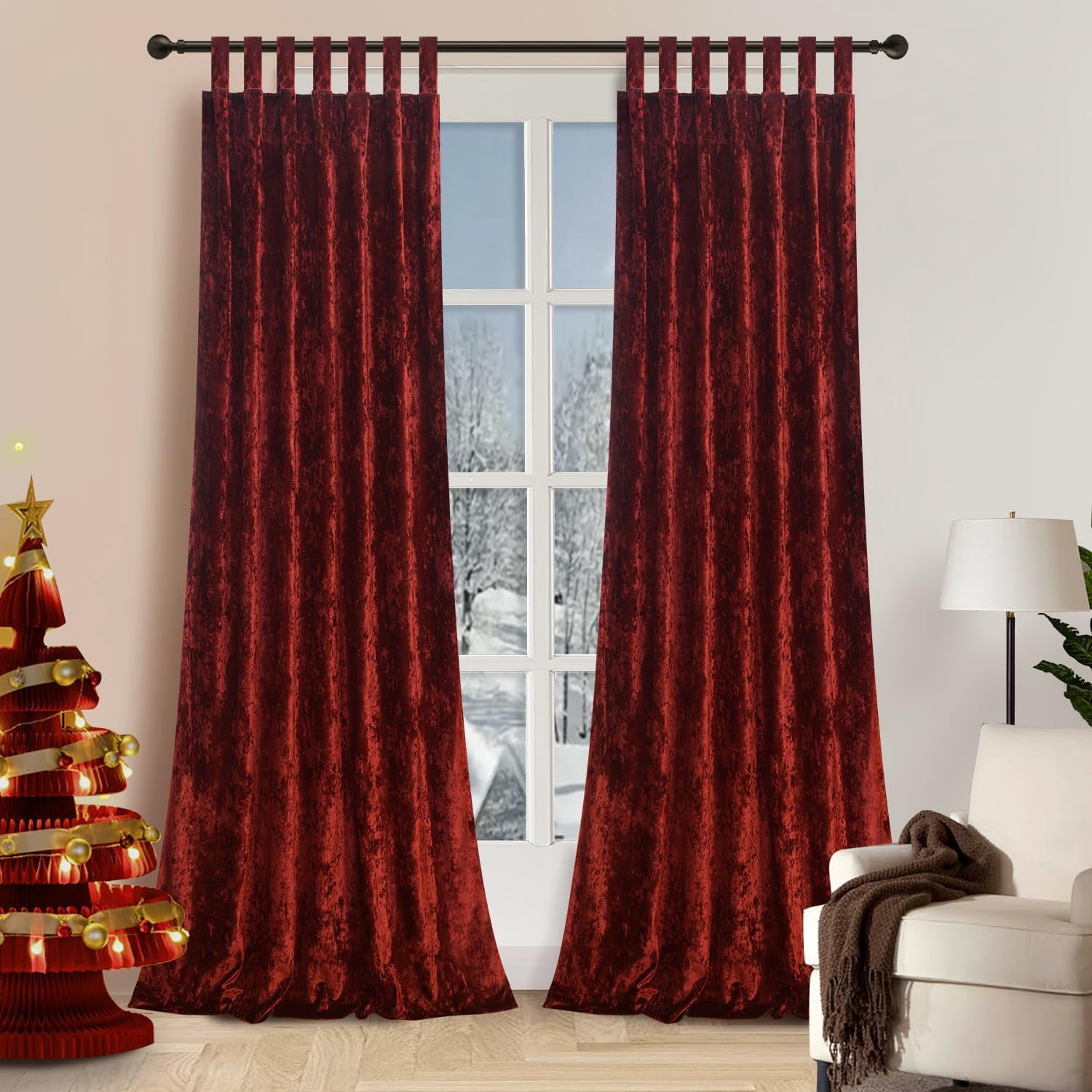 Holiday Red Crushed Velvet Curtains 2 Panel Set - 96 inches Long Room ...