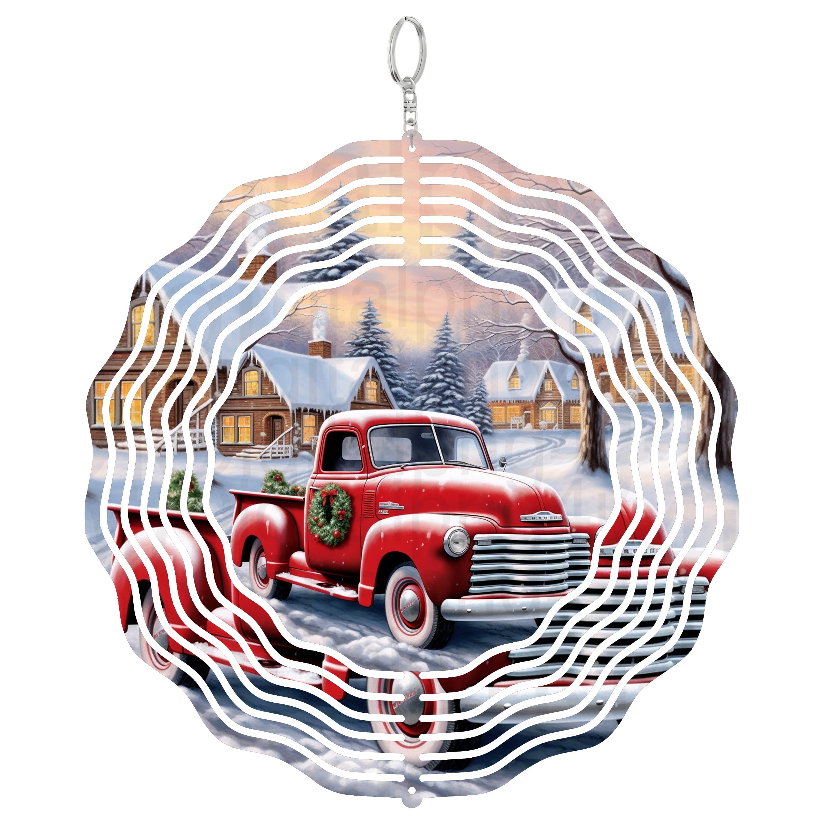 Holiday Red Truck Christmas 3D Wind Spinner Stainless Steel Hanging ...
