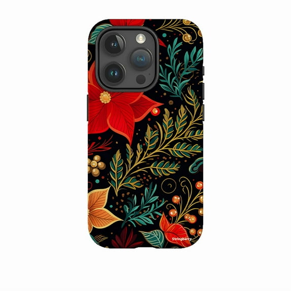 Holiday Red Winter Floral II Pattern iPhone Case 17 16 15 14 13 12 11 ...