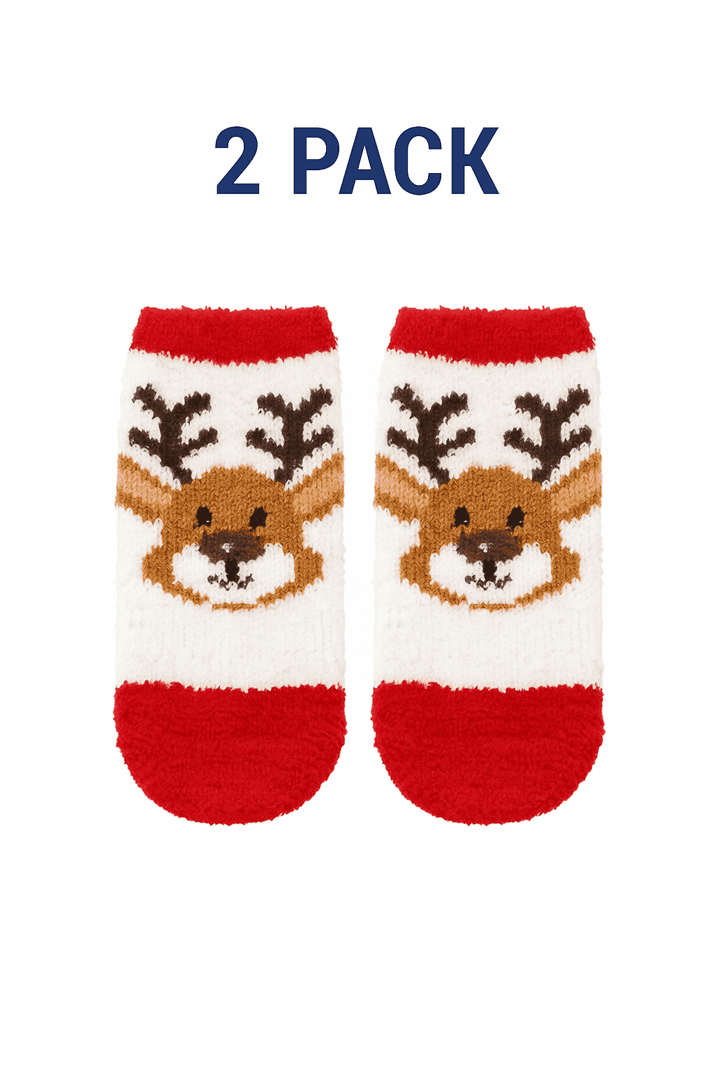 Holiday Reindeer Fuzzy Grip Socks 2 Pack – Cozy Non-Skid Christmas ...