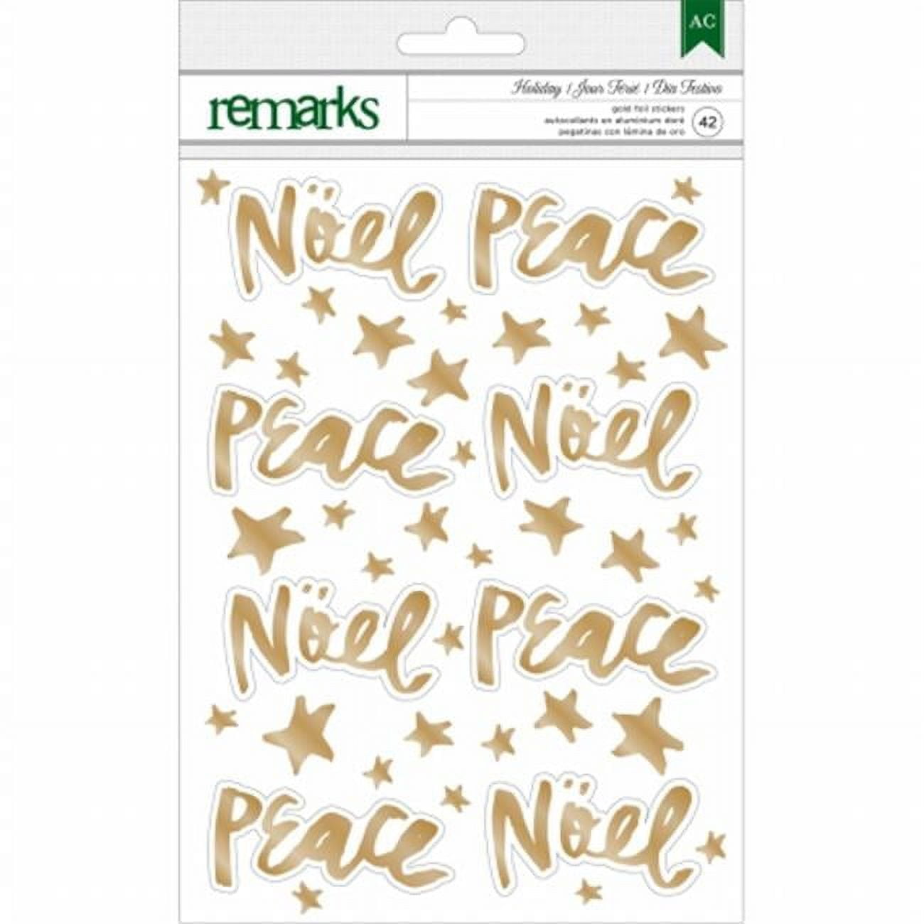 Holiday Remarks Foil Stickers-Gold Noel & Peace, Pk 3, American Crafts ...