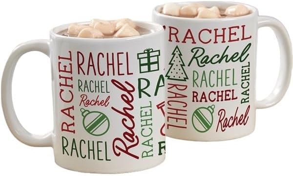 Holiday Repeating Name Ceramic Personalized Coffee Mug, Customizable ...