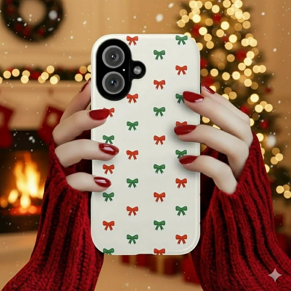 Holiday Ribbon Phone Case Green Red Aesthetic iPhone 17 16 15 14 13 12 ...
