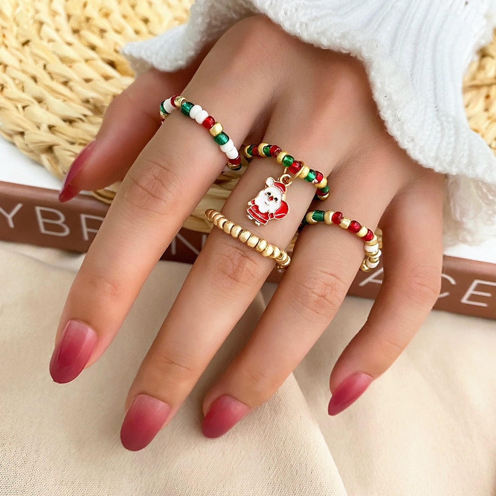 Holiday Rings Set Festive Alloy Rings with Snowflake Gift Box Elk Bell ...