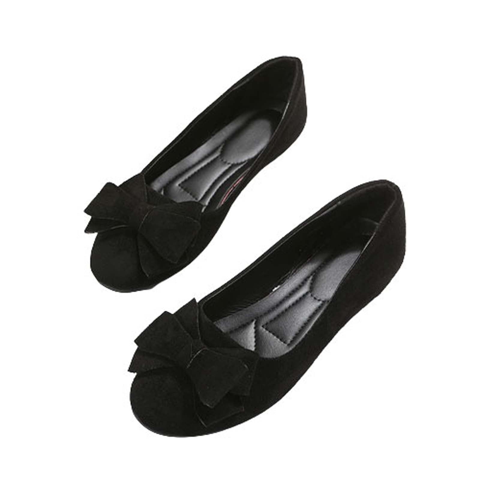 Kukoosong Womens Comfort Flats Womens Round-Toe Chunky Heels Bow-Knot ...