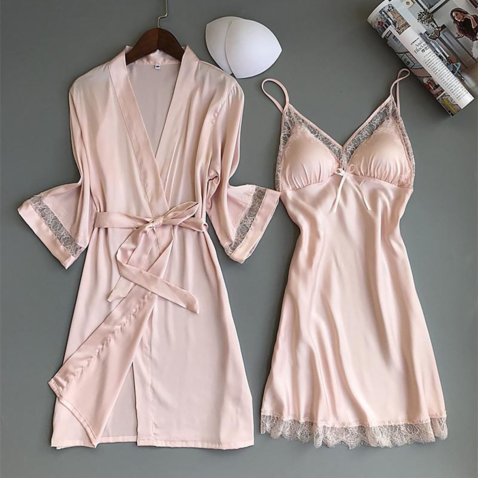 Holiday Savings! Horkkom Robe Sets for Women 2Pcs Satin Lace Robe ...