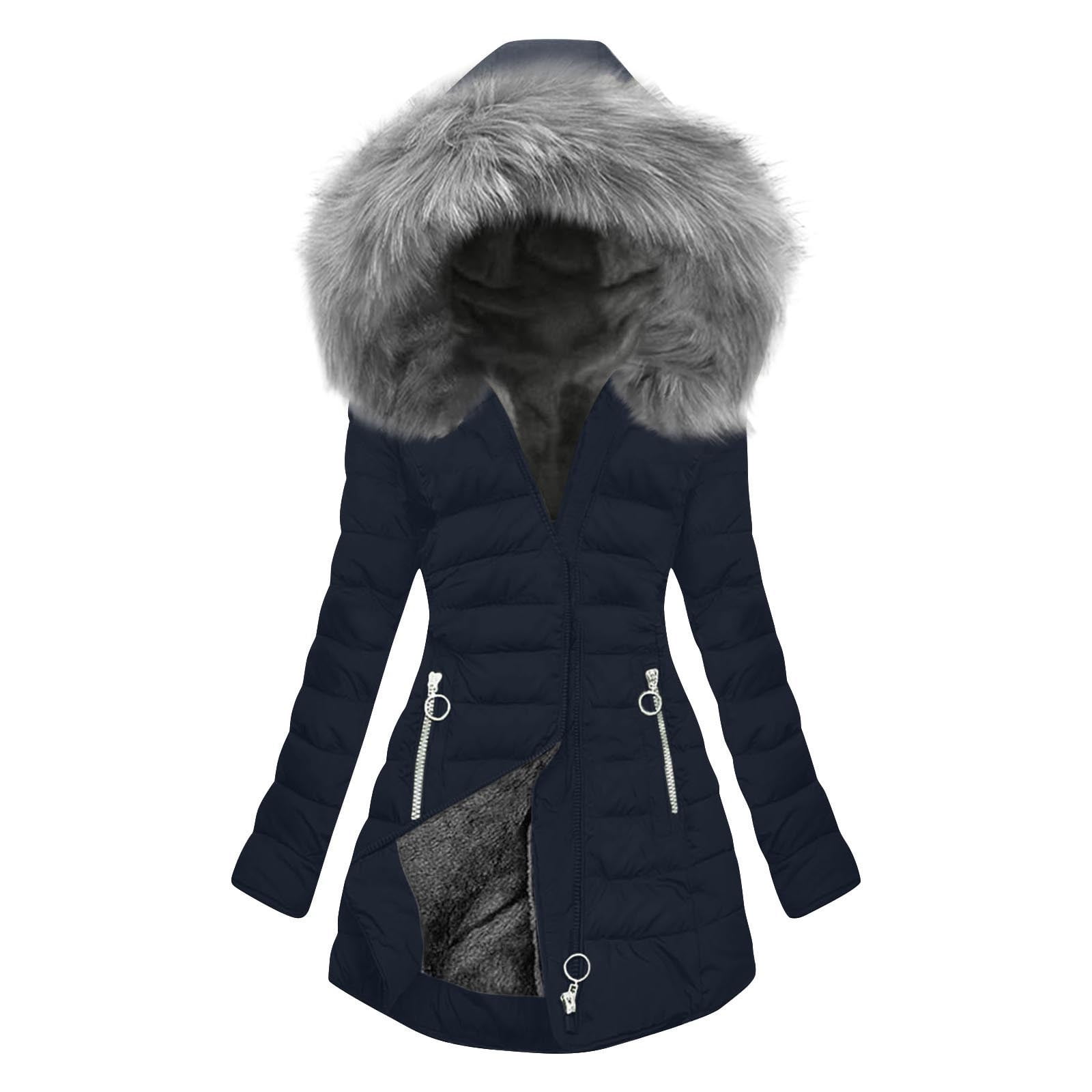 Horkkom Winter Jackets for Women Thicken Hooded Zip Coats Warm Snow ...
