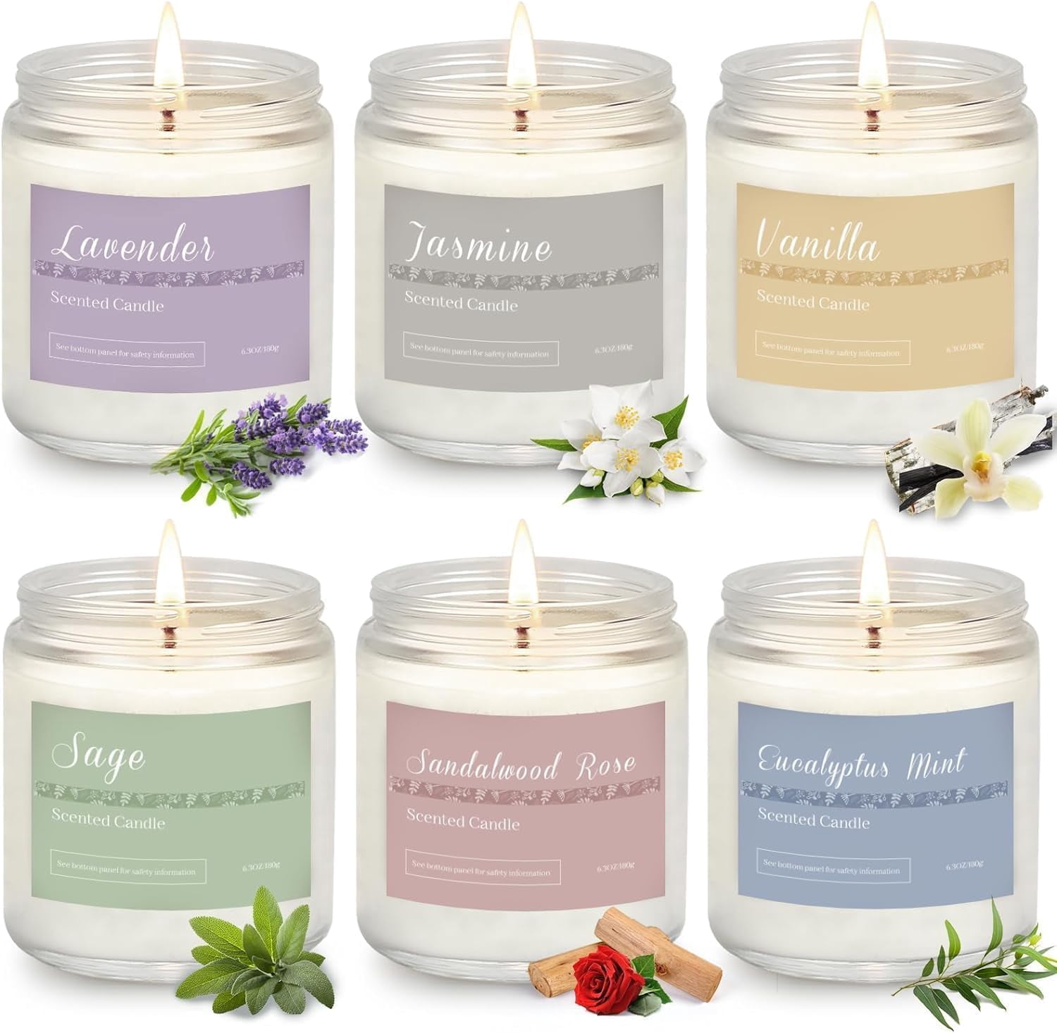 Holiday Scented Candle Gift Set, 6 Pack Natural Soy Candles for Home ...