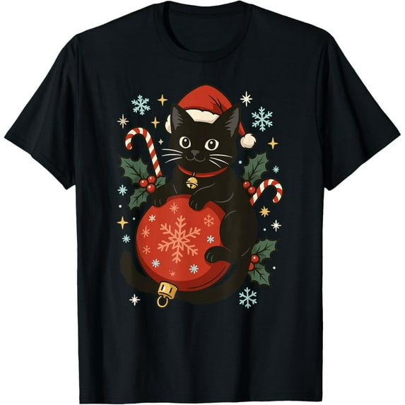 Holiday Season, Cute Cat in Santa Hat, Christmas Ornament T-Shirt ...