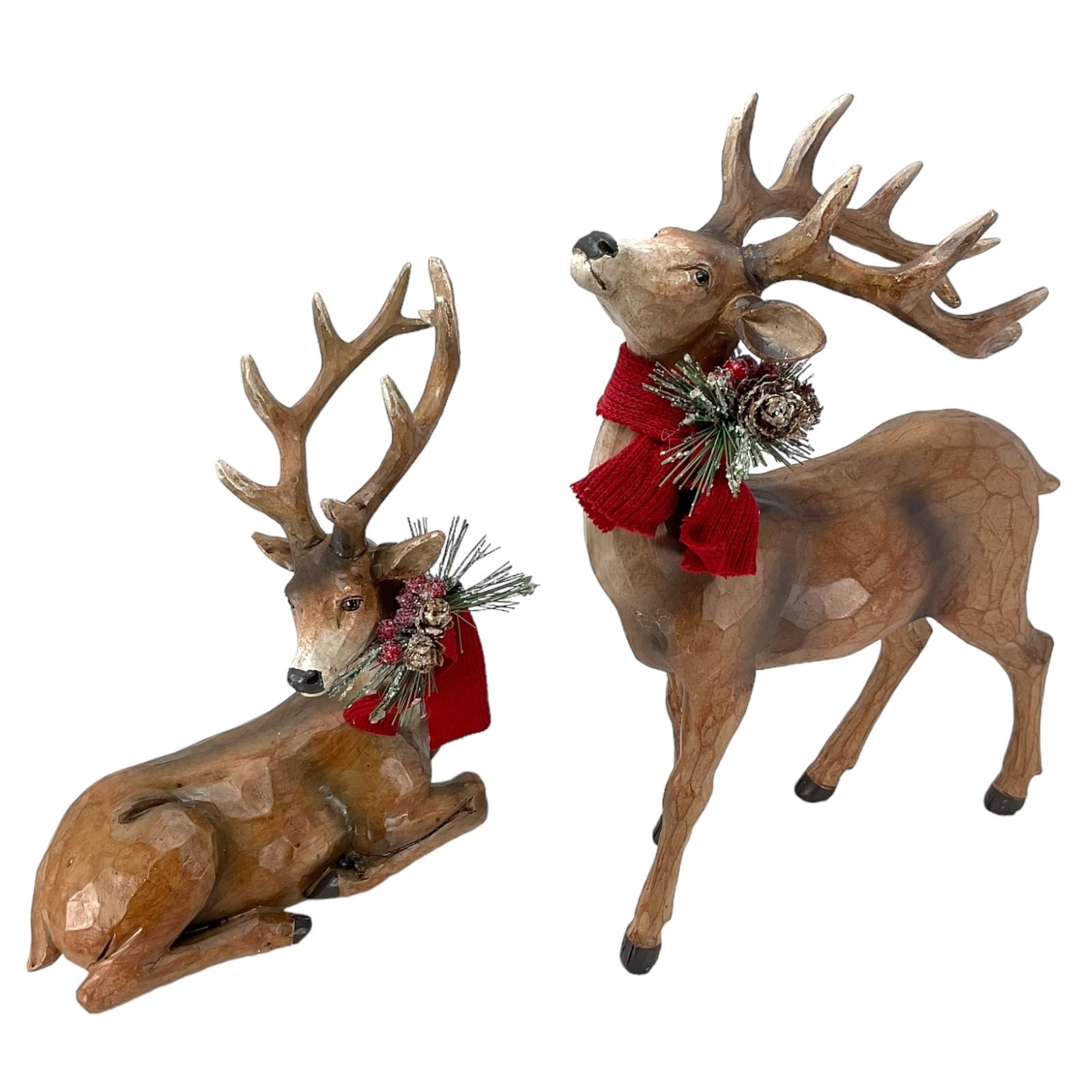 Holiday Sitting & Standing Reindeer wearing Christmas Scarf Figurine 2 ...
