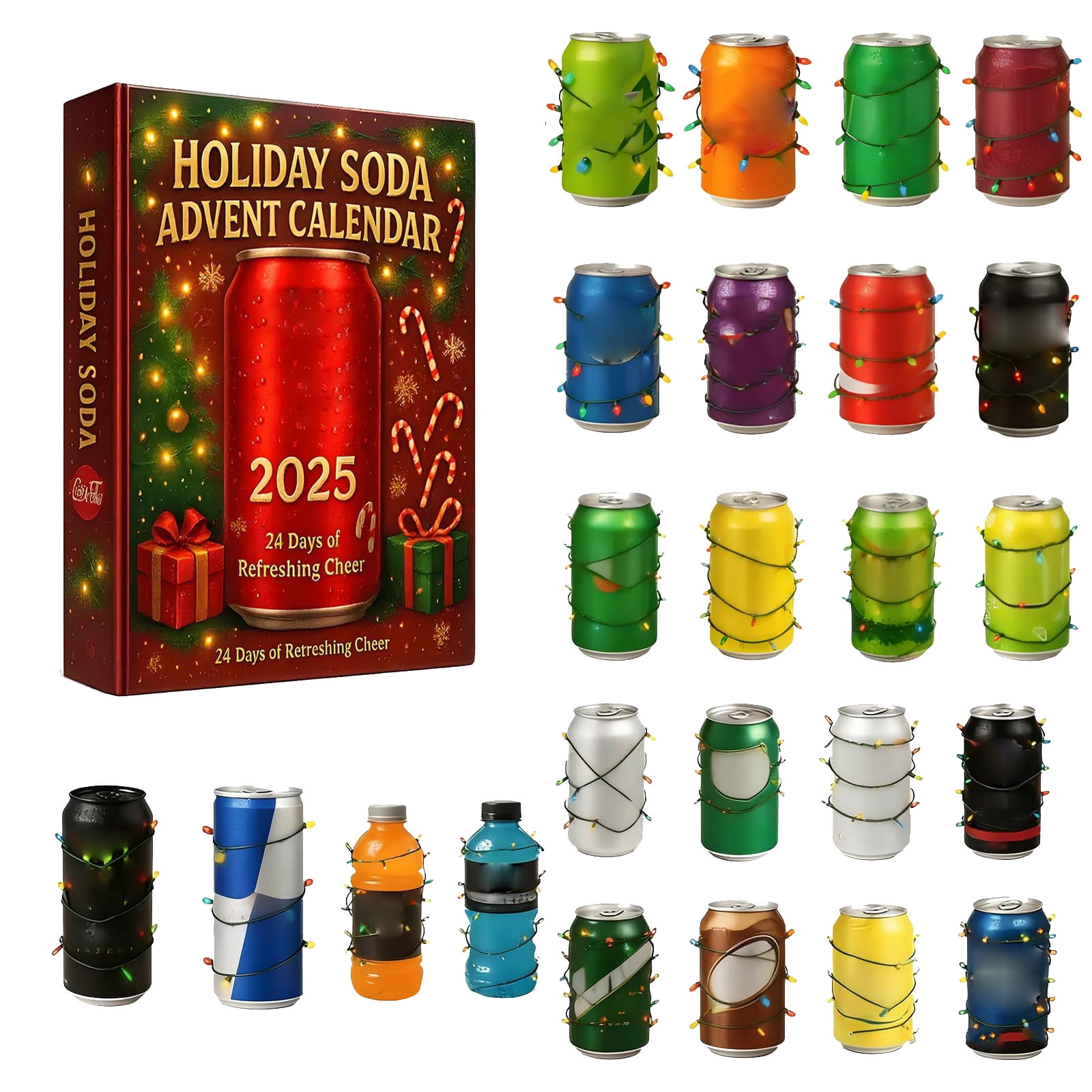 Holiday Soda Advent Calendar 2025, 24 Day Christmas Soda Countdown ...