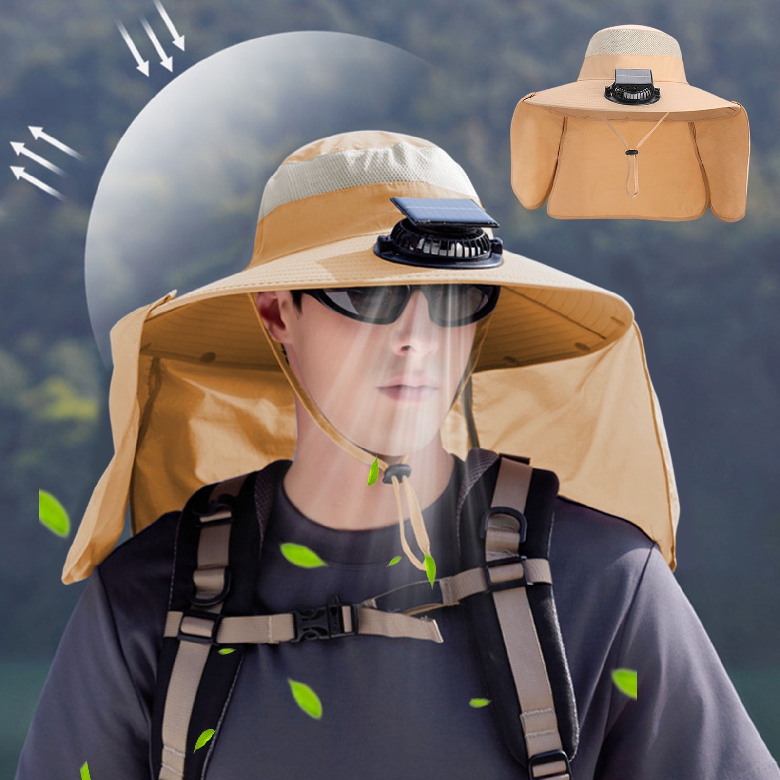Your Holiday Solar Fan Cap Rechargeable Summer Sun Protection Neck ...