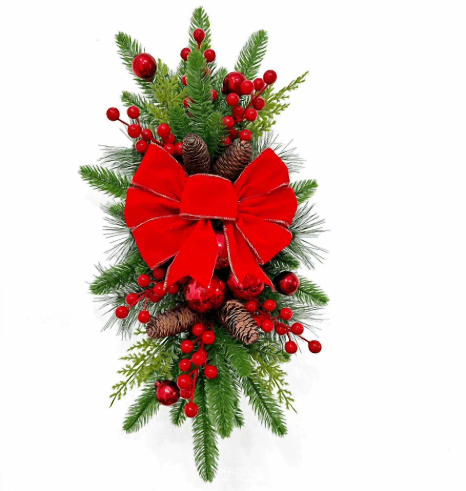Holiday Stair Garland with Pre-Tied Bows - 24 Inch Artificial Greenery ...