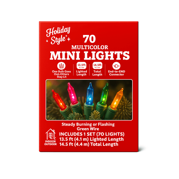 Holiday Style 70-Count Multicolor Mini Christmas Lights, Indoor/Outdoor ...
