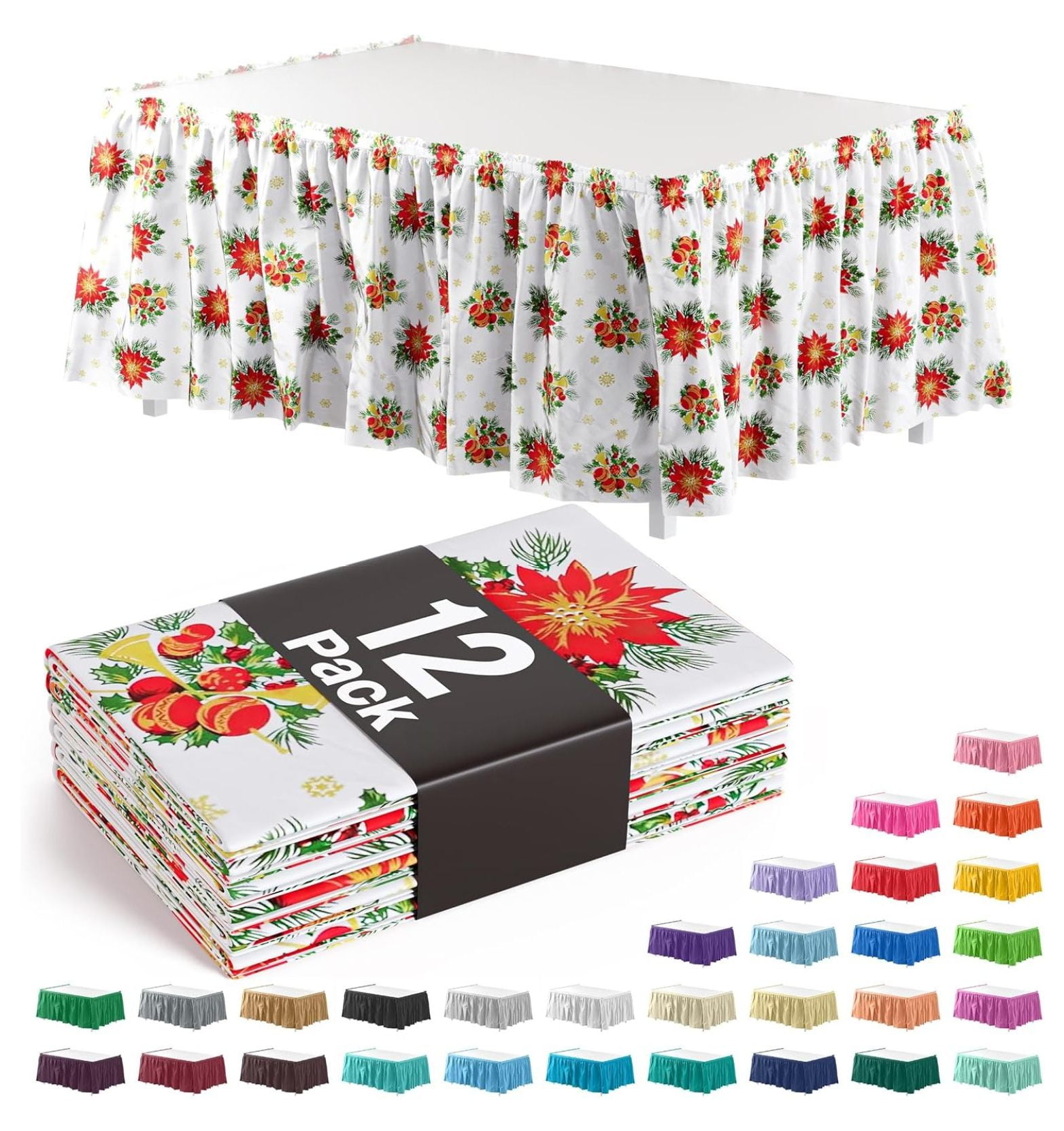 Holiday Table Skirt 12 Pack 29" X 14' Disposable Plastic Table Skirts ...