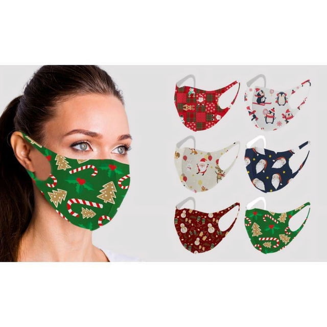 Holiday Themed Fun All Day Wear Reusable Face Masks - 6 Pack - Walmart ...