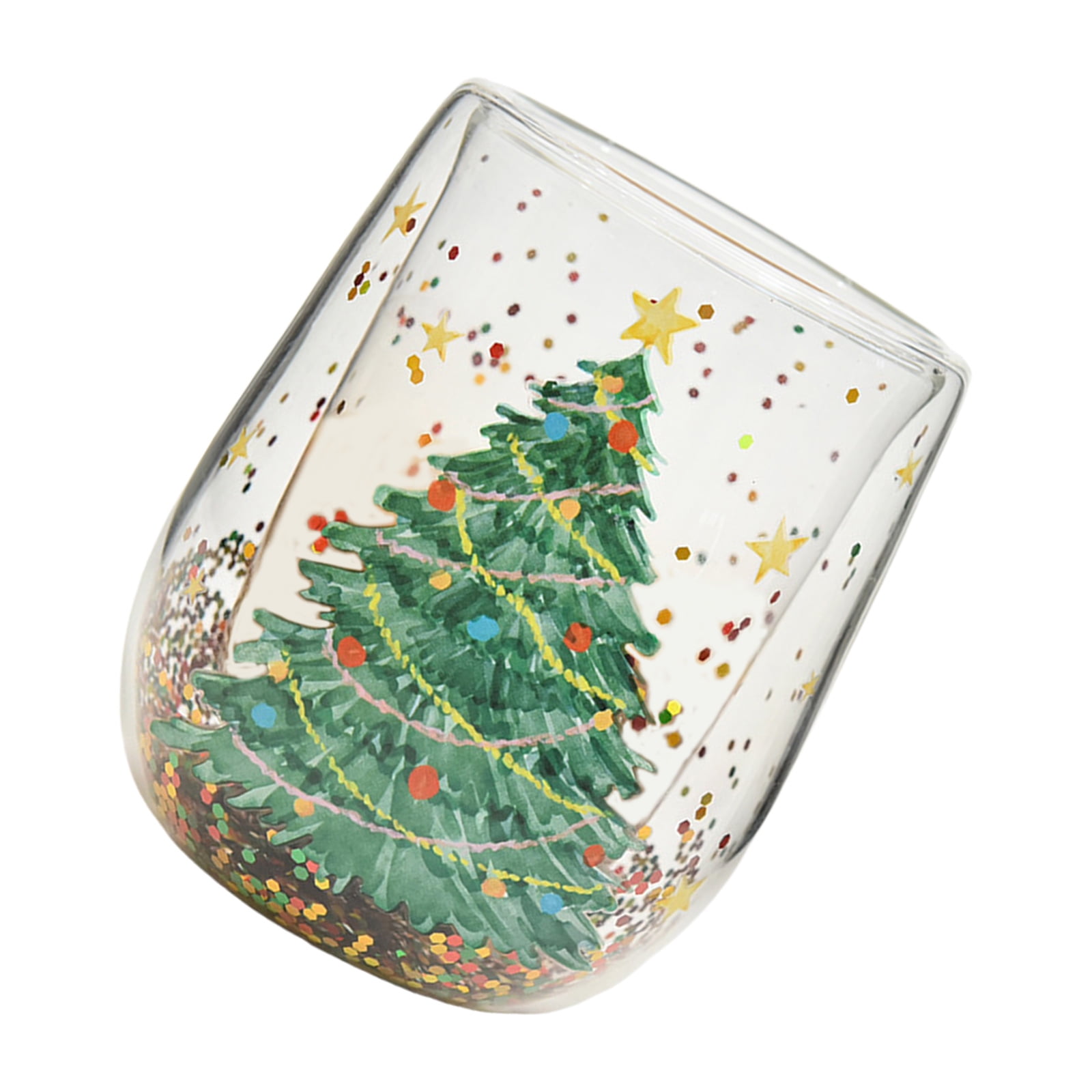 Holiday Themed Glass Cup with Christmas Tree Sequins Sparkling ...