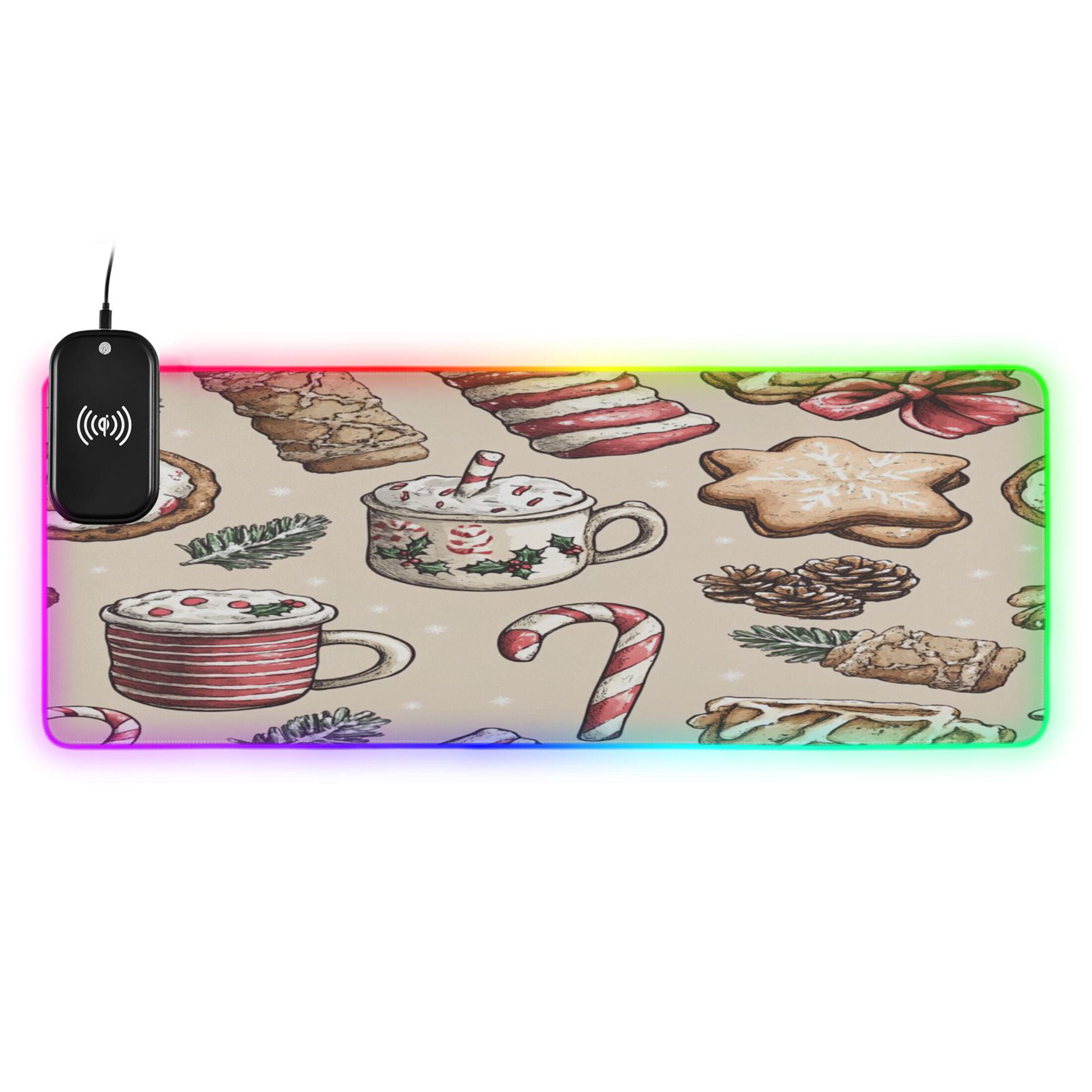 Holiday Themed Treats Pattern Large RGB Gaming Mouse Pad with Fast ...