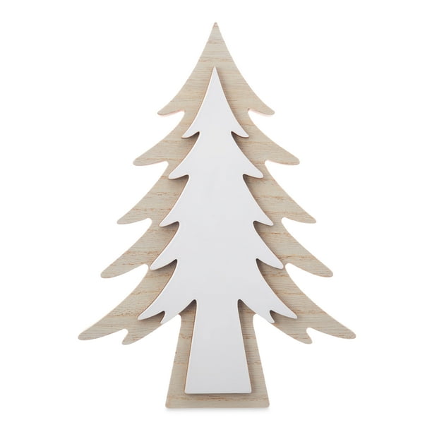 Holiday Time 10 inch Wood Gloss Tree Tabletop Décor - Walmart Business ...