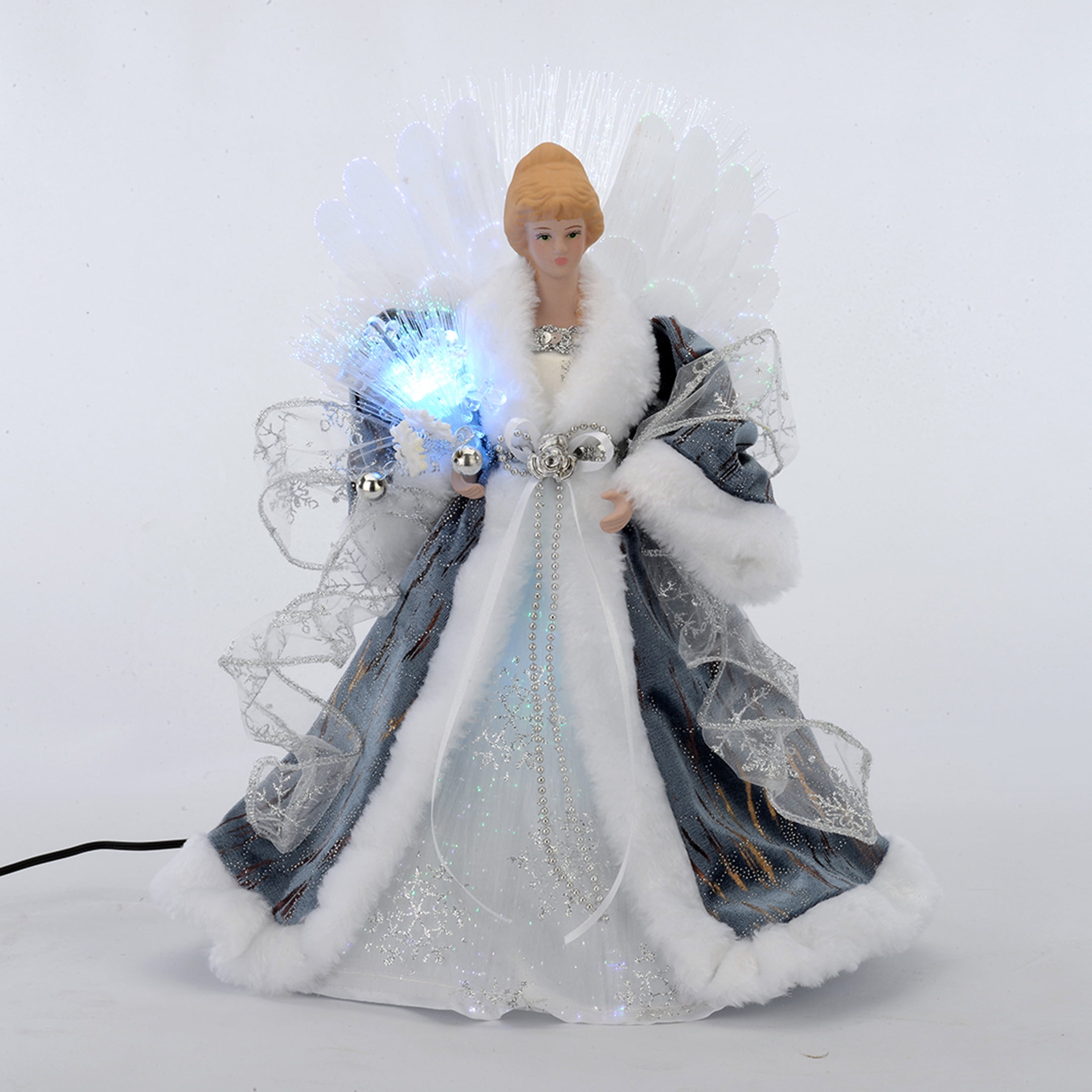Holiday Time 12 Inch Blue Fiber Optic Angel Christmas Tree Topper With
